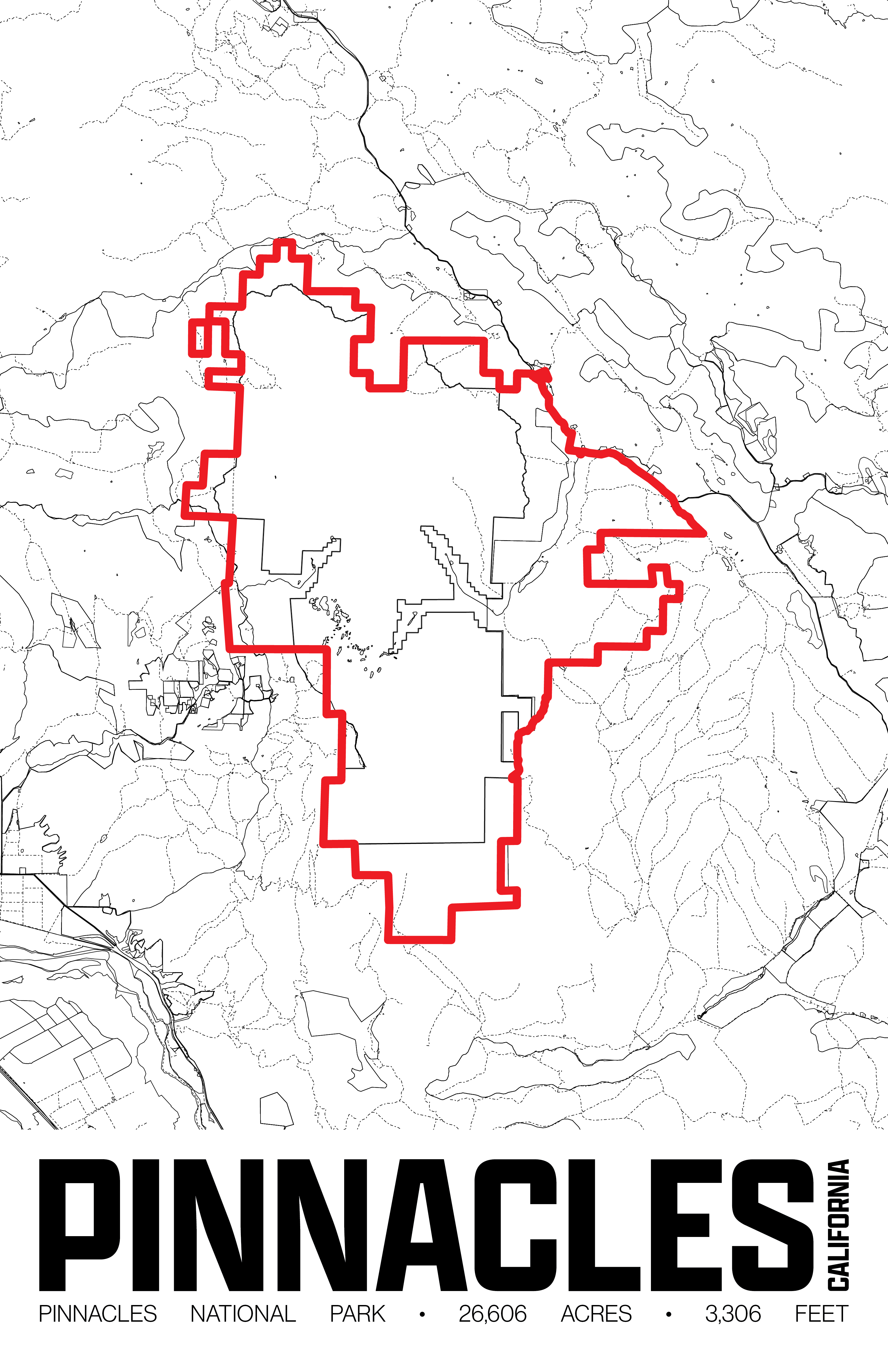 Pinnacles National Park – Perimeter Map Print – Park-Poster